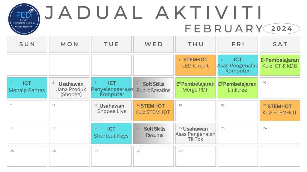 Jadual Aktiviti PEDi Parit Baru Baruh Februari 2024 – NADI Kg Parit ...